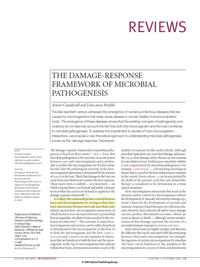 The Damage-Response Framework of Microbial Pathogenesis | PDF ...