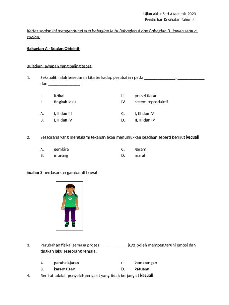 Ujian Akhir Tahun KSSR Tahun 5 Pendidikan Kesihatan Set5 | PDF