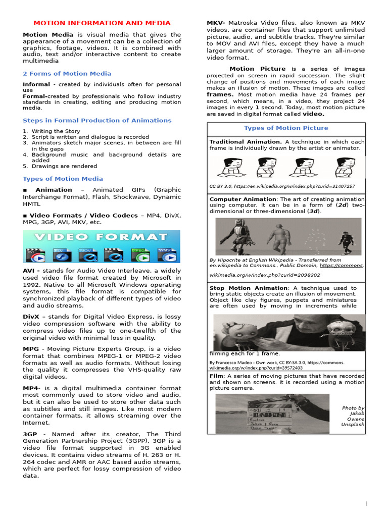 Notes Motion Information and Media | PDF | Data Compression | Video