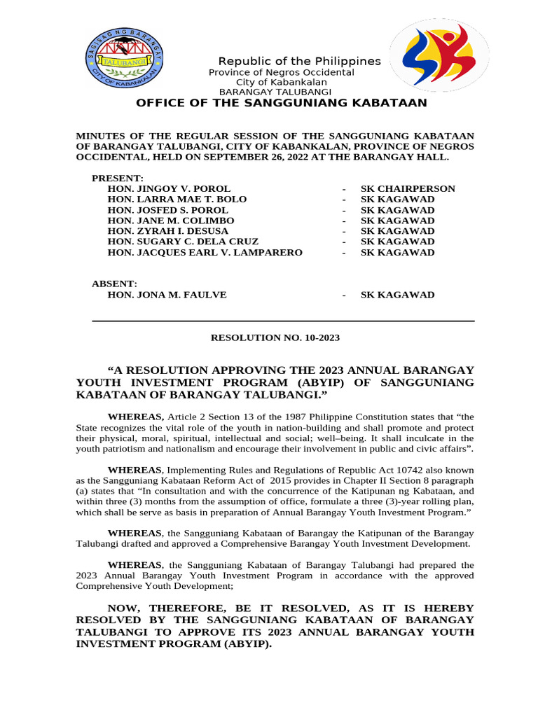 ABYIP RESOLUTION (2023) | PDF | Legal Documents | Justice