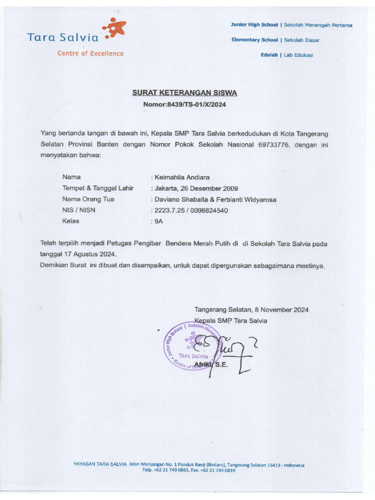 SUrat Keterangan Petugas PASKIBRA Kei | PDF