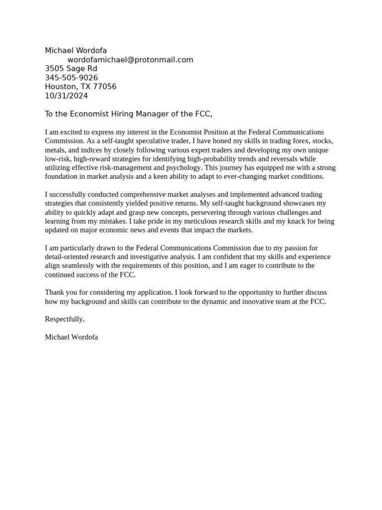 Economist Cover Letter | PDF | Business