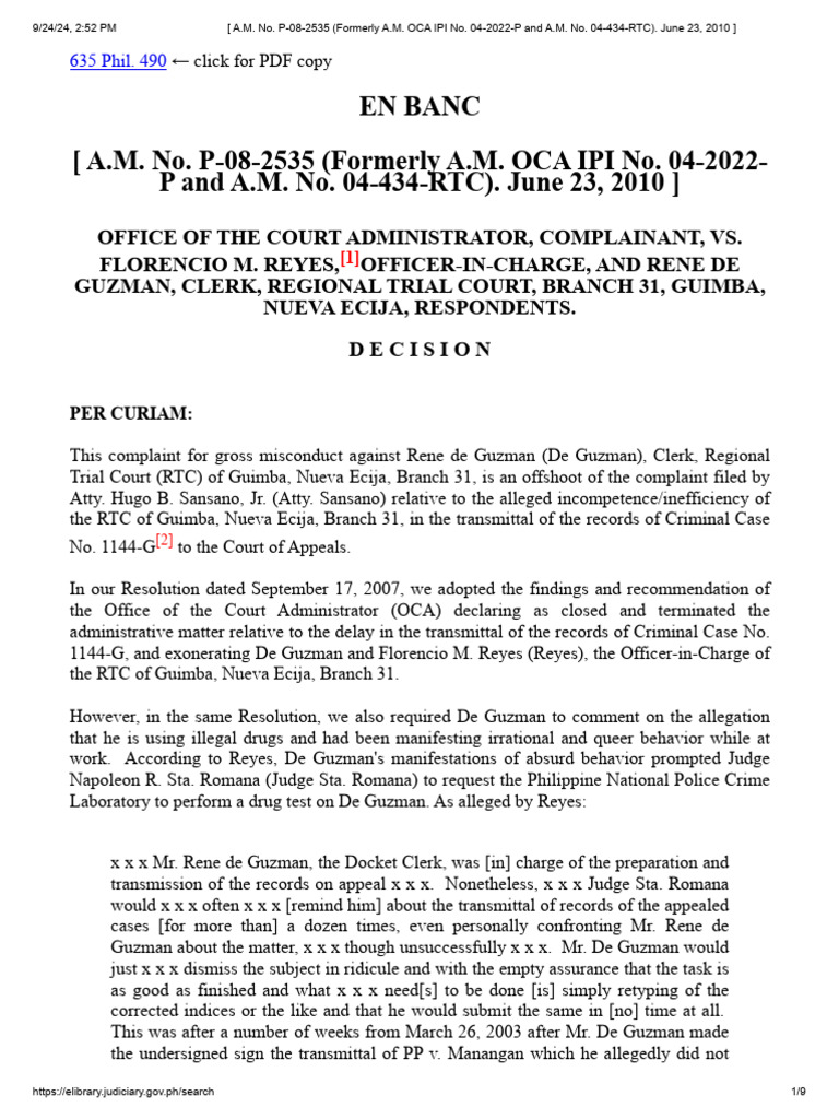 OCA v. Reyes | PDF | Justice | Crime & Violence