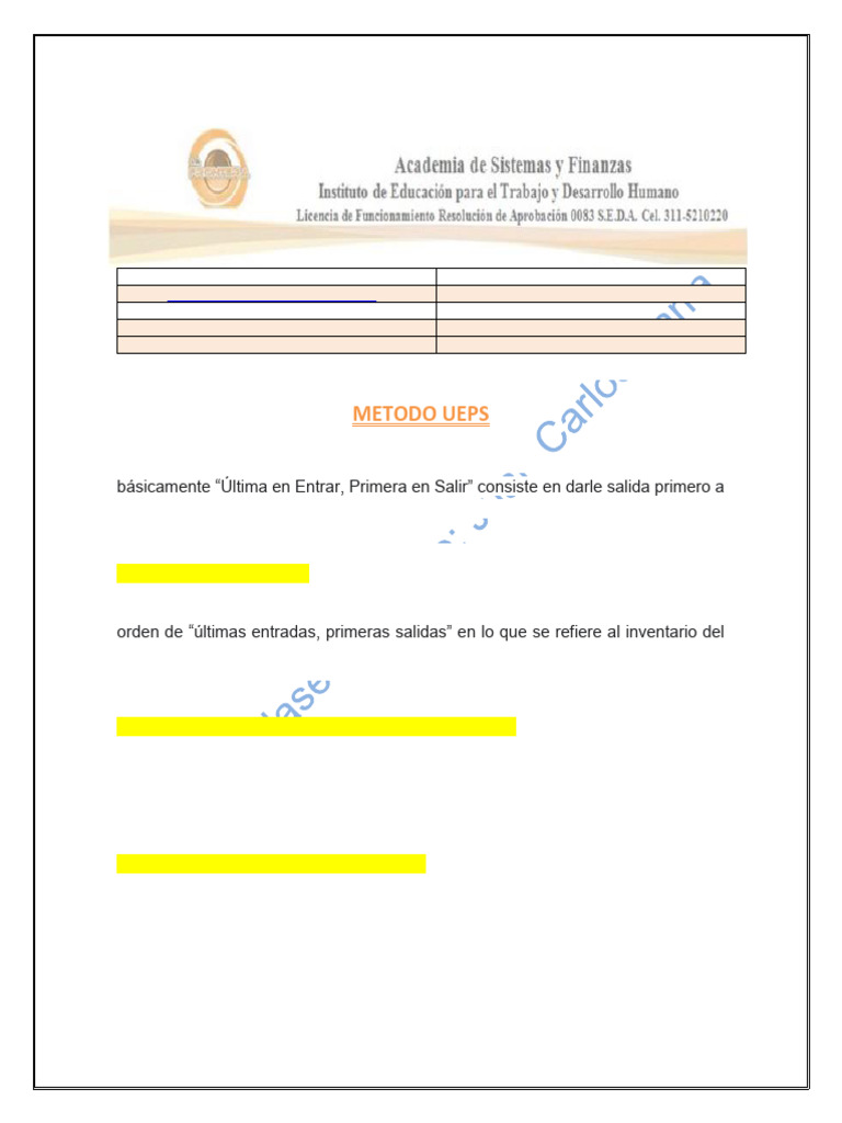 Método UEPS: Última Entrada, Primera Salida | PDF | Valoración (Finanzas) | Alimentos
