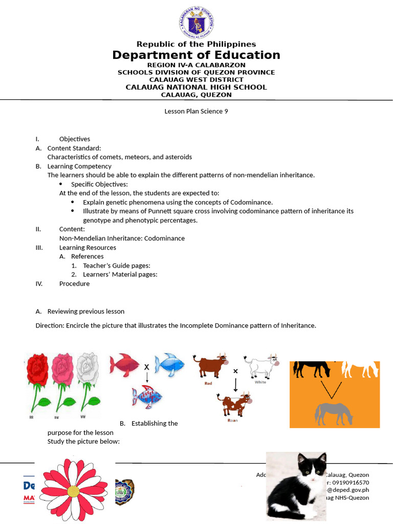 Lesson Plan Co2 2023-2024 | PDF | Dominance (Genetics) | Heredity