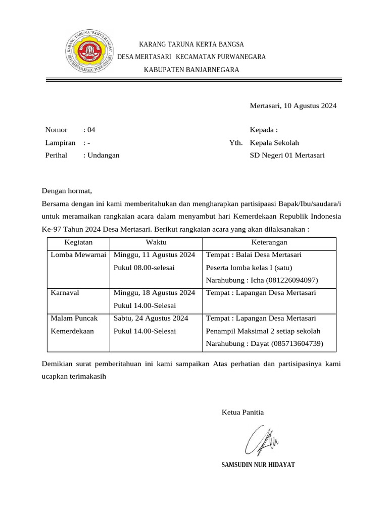 Surat Undangan SD Mi | PDF