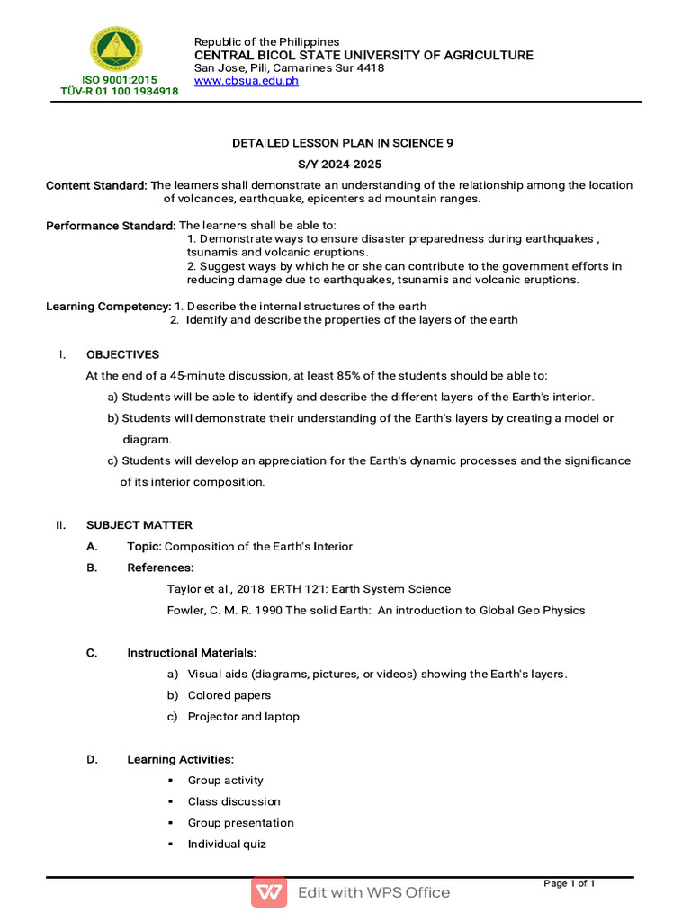 Lesson Plan Part 1 Format | PDF | Geology | Natural Sciences