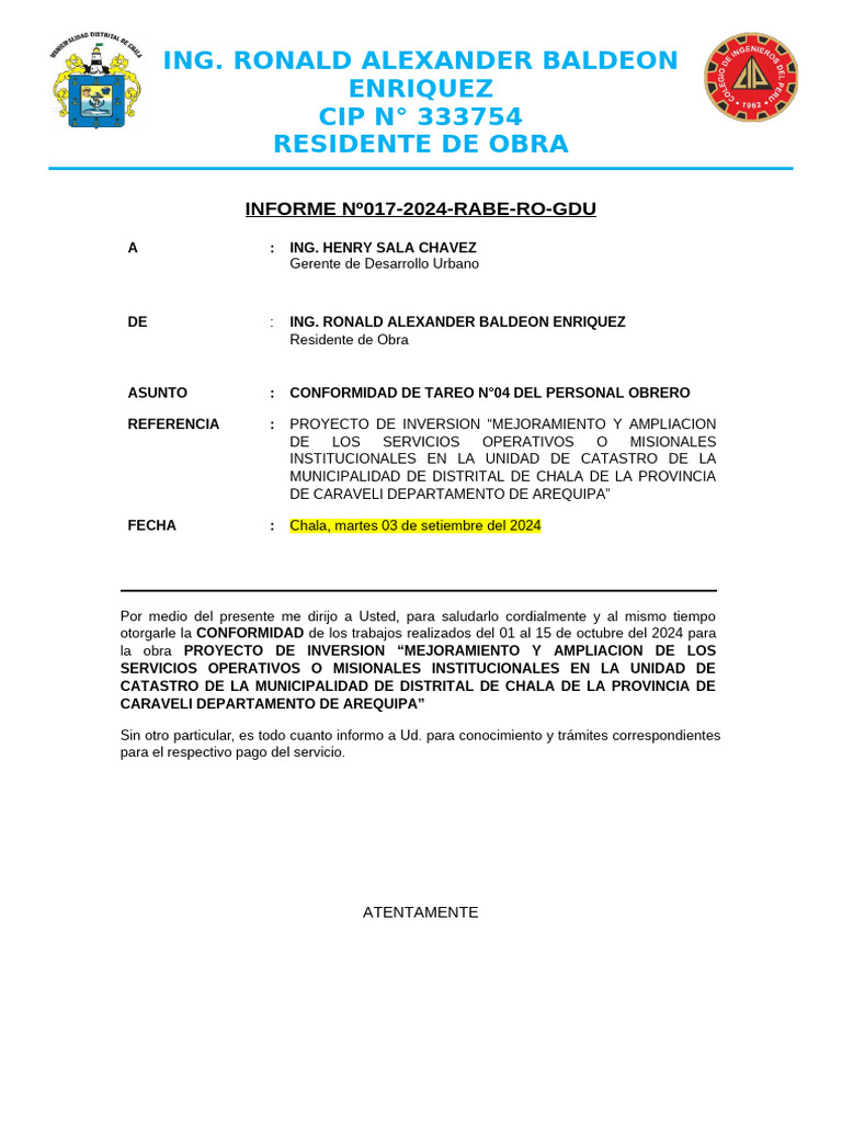 Conformidad de Tareos Chala | PDF