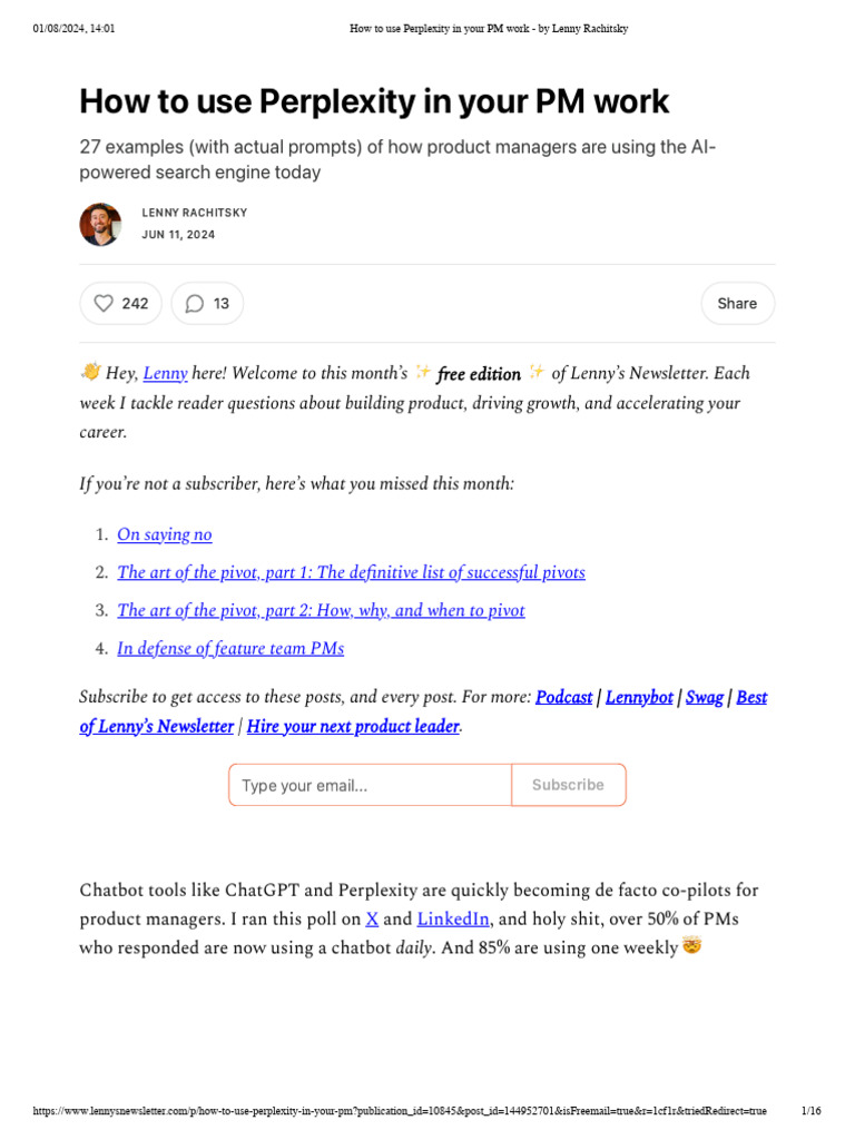 How to use Perplexity in your PM work - by Lenny Rachitsky | PDF | Customer Satisfaction | Computing