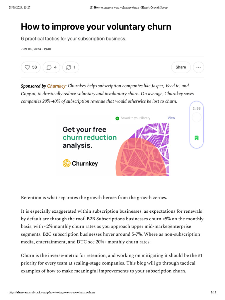 How To Improve Your Voluntary Churn - Elena's Growth Scoop | PDF