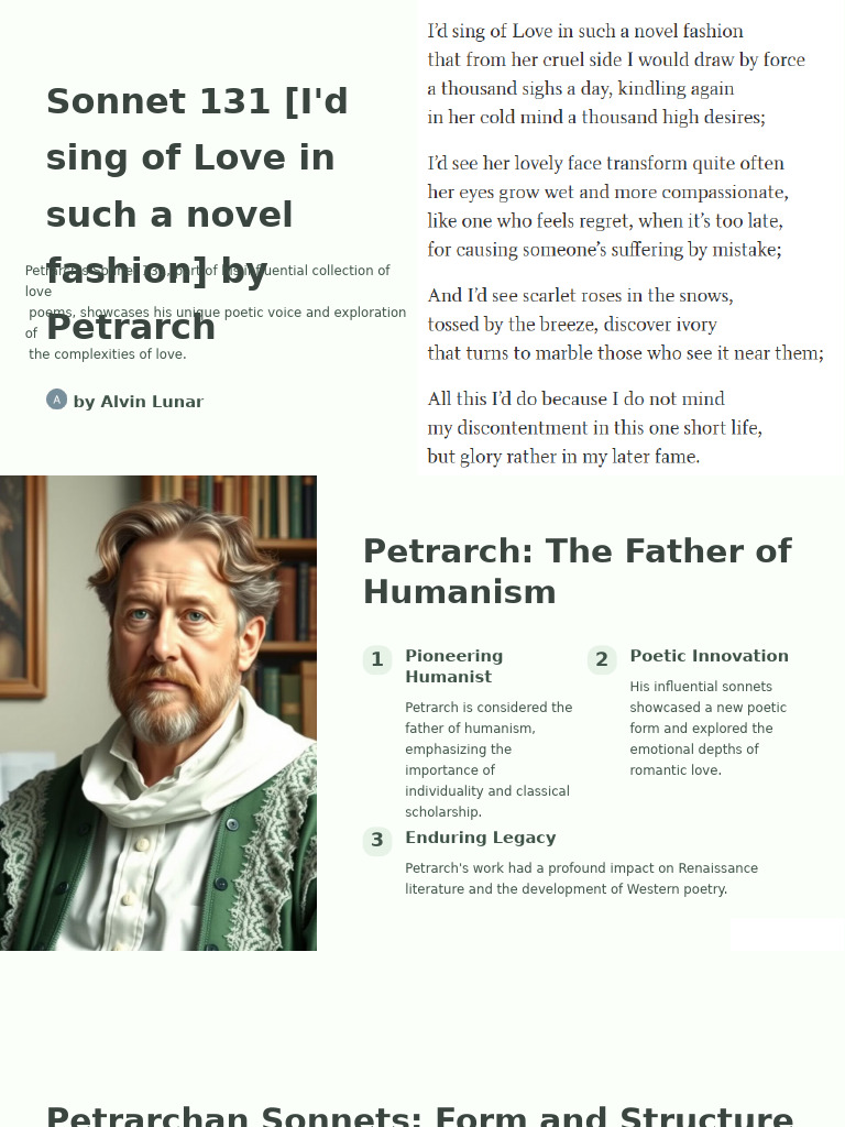 Sonnet 131 Id Sing of Love in Such A Novel Fashion by Petrarch | PDF ...