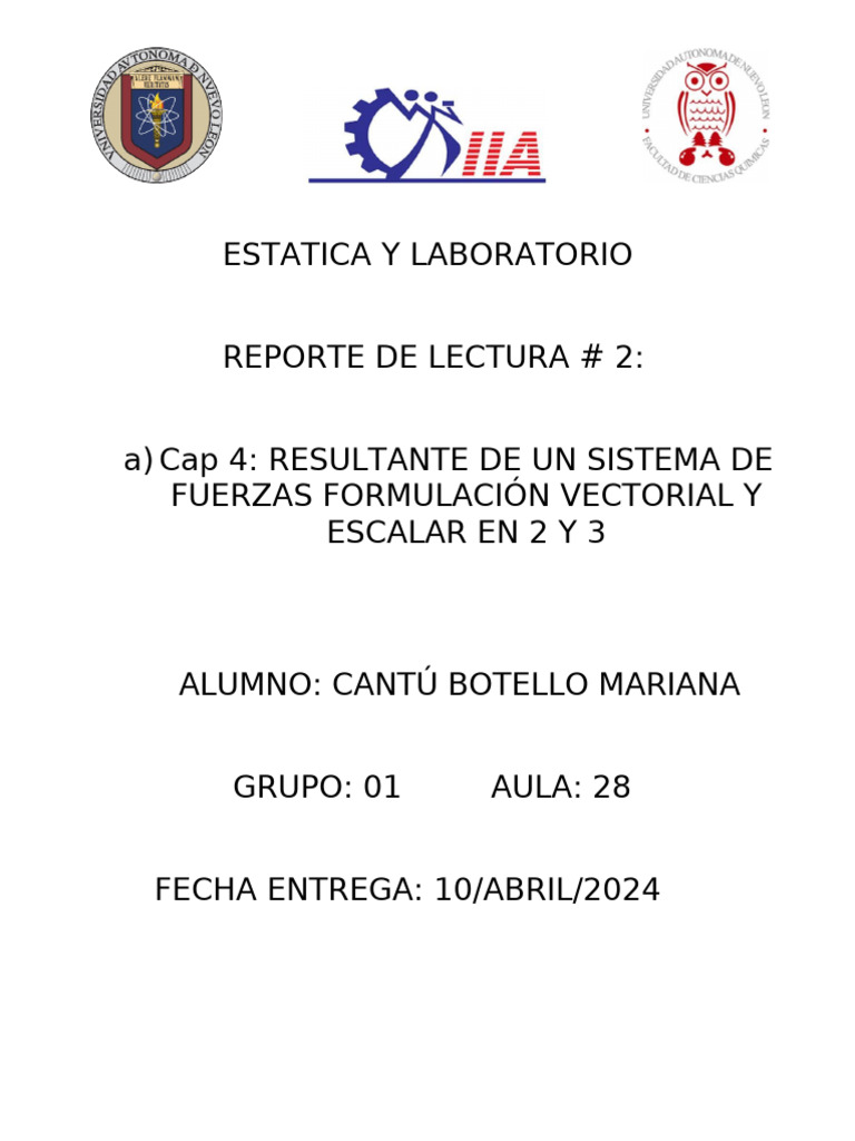 Estatica Problemario 1 2 | PDF