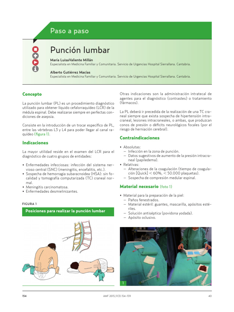Puncion Lumbar 2024 | PDF | Medicina CLINICA | Especialidades Medicas