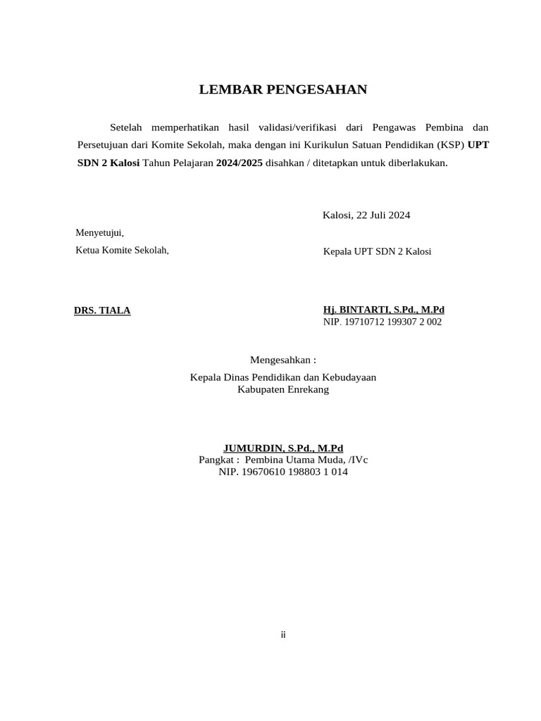 Pengesahan KSP UPT SDN 2 Kalosi 2024 | PDF