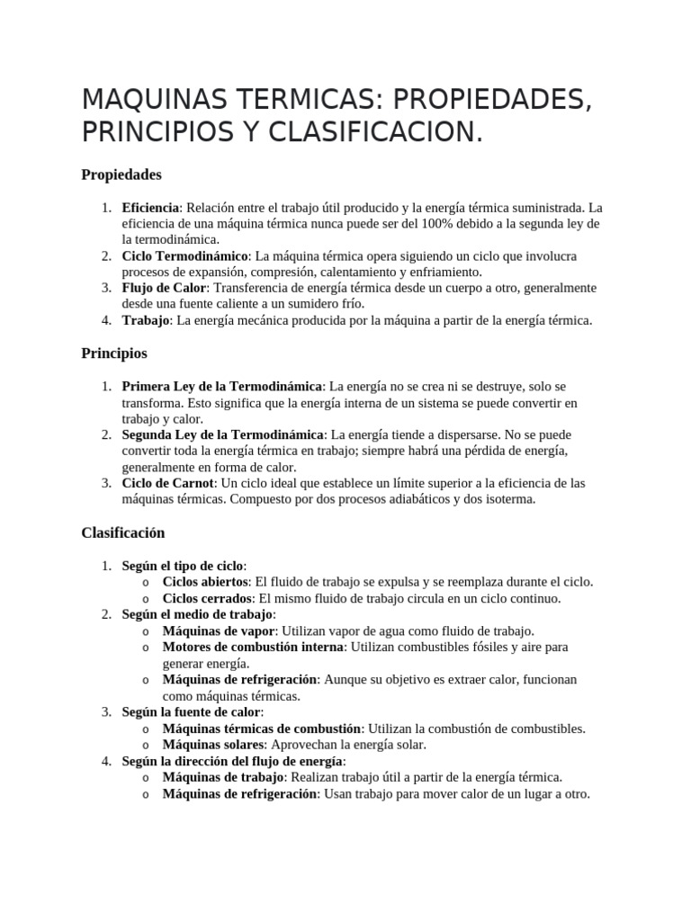 Clasificación y principios de máquinas térmicas | PDF | Tecnología