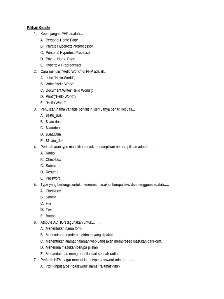 Soal PHP dan HTML untuk Pemula | PDF