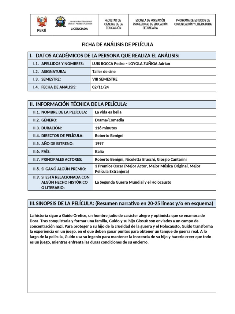 Ficha de Análisis de Película | PDF | Clásicos | Ficción general