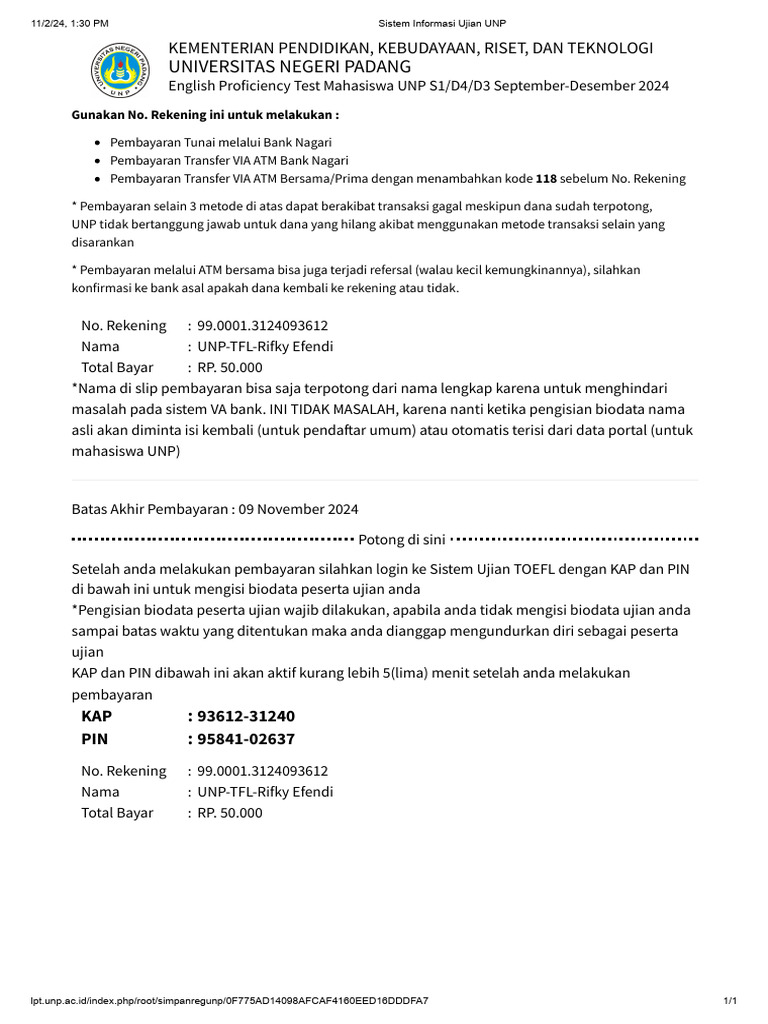 Sistem Informasi Ujian UNP | PDF