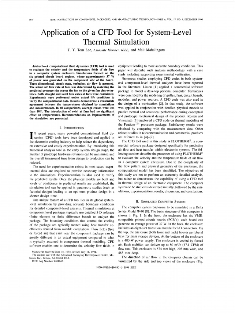 Application of A CFD Tool For System-Level Thermal Simulation | PDF | Fluid Dynamics | Turbulence