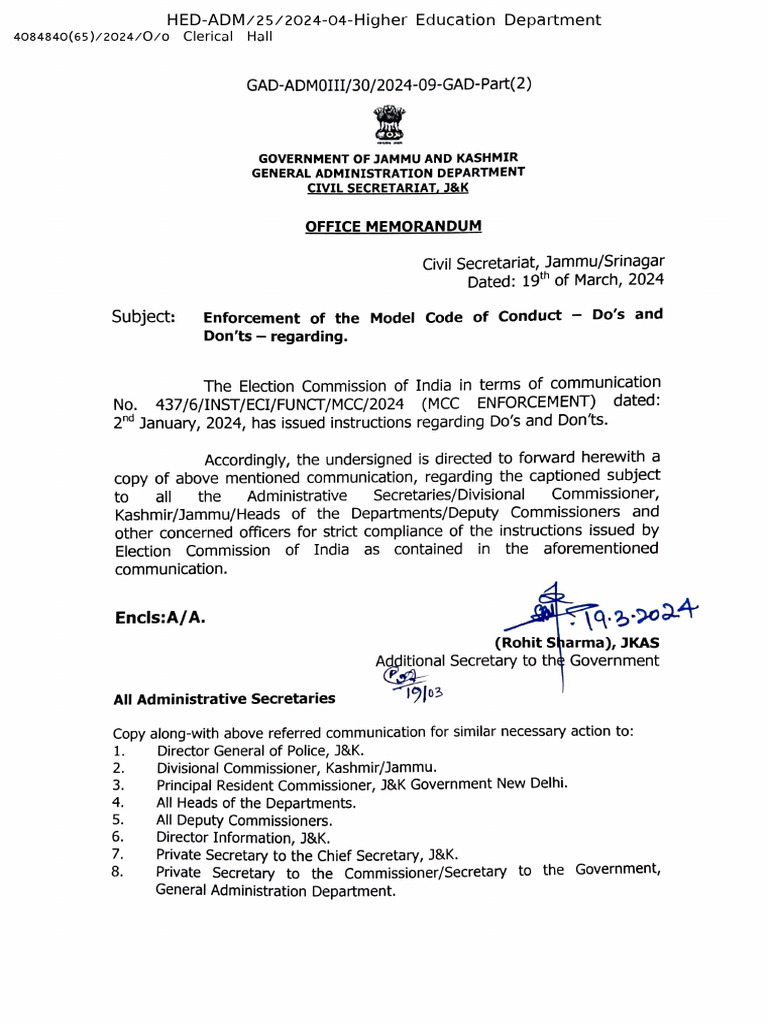 2nd January, 2024, Has Issued Instructions Regarding Do's and Donts ...
