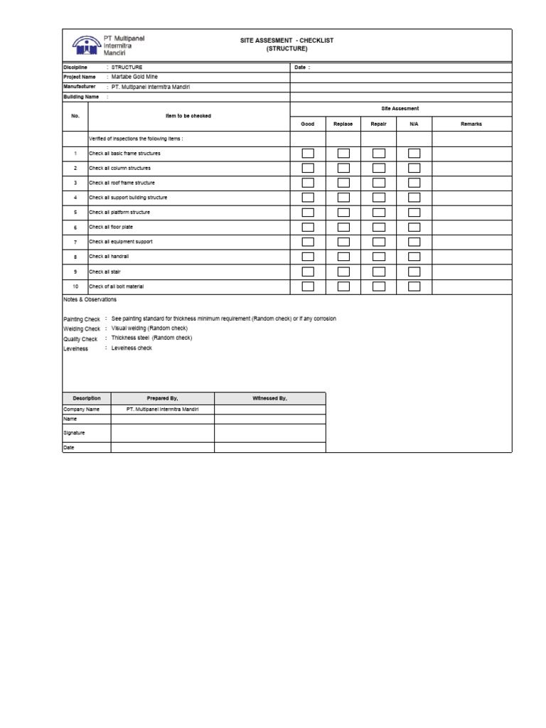 Assesment CHECKLIST - STRUCTURE | PDF