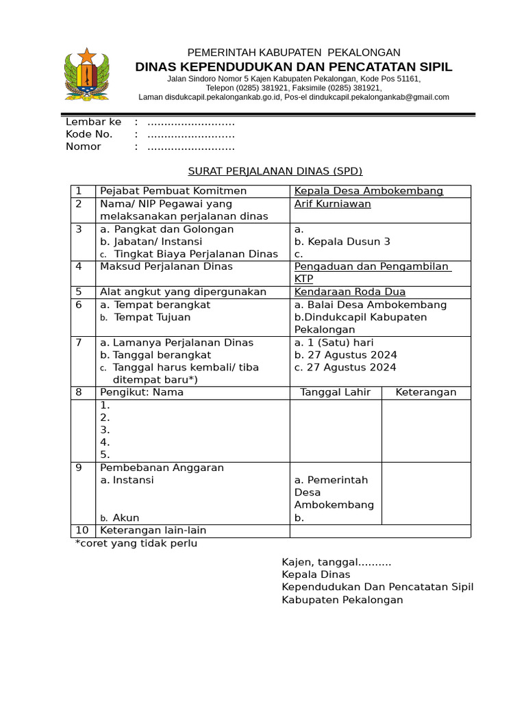 Draft Format SPPD | PDF | Griya & Taman