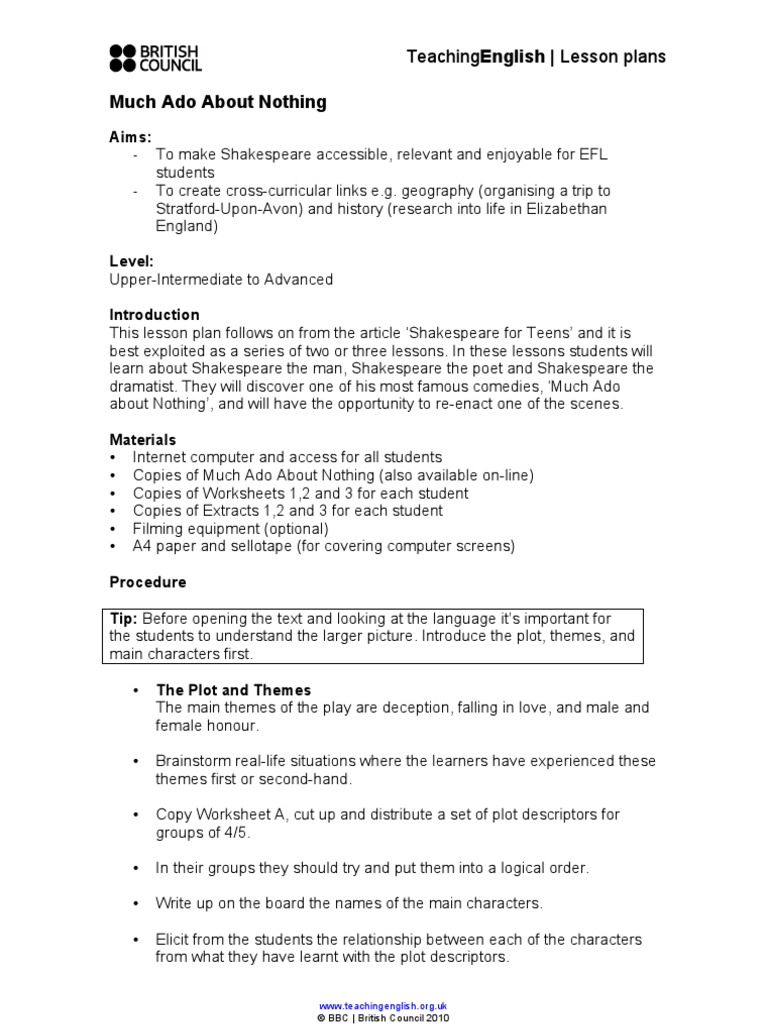 Much Ado About Nothing Lesson Plan | PDF | Much Ado About Nothing