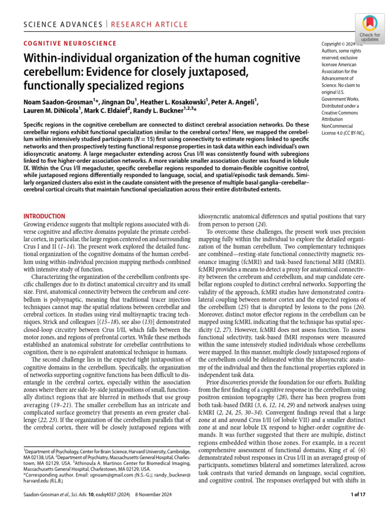 Sciadv Adq4037 | PDF | Cerebellum | Functional Magnetic Resonance Imaging