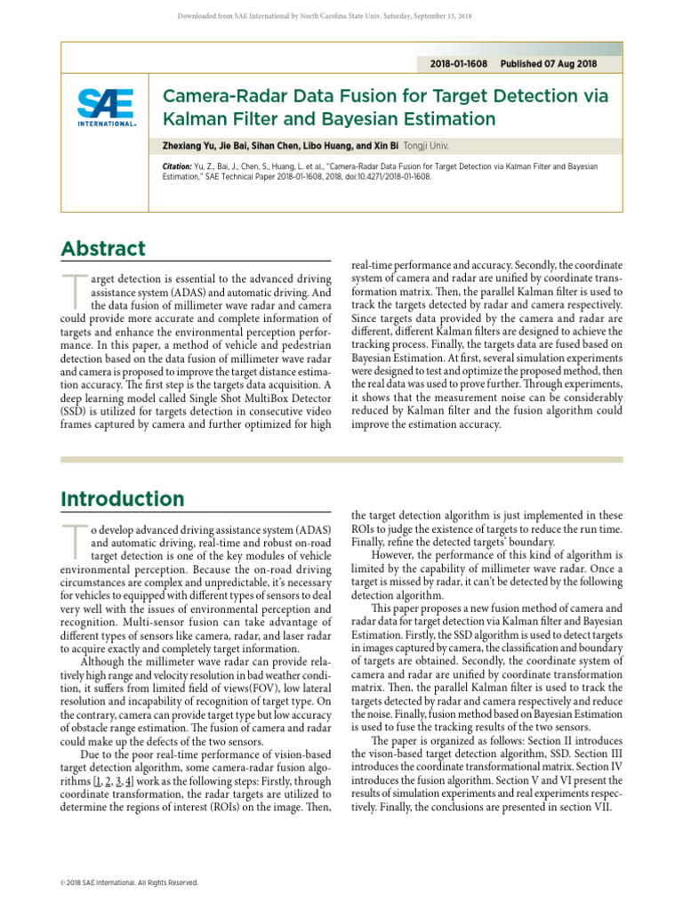 5.Camera-Radar Data Fusion For Target Detection Via Kalman Filter and Bayesian Estimation | PDF ...