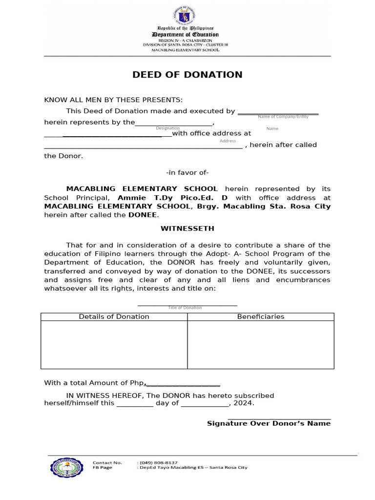 Blank Deed of Donation 2022 | PDF | Real Property Law | Common Law