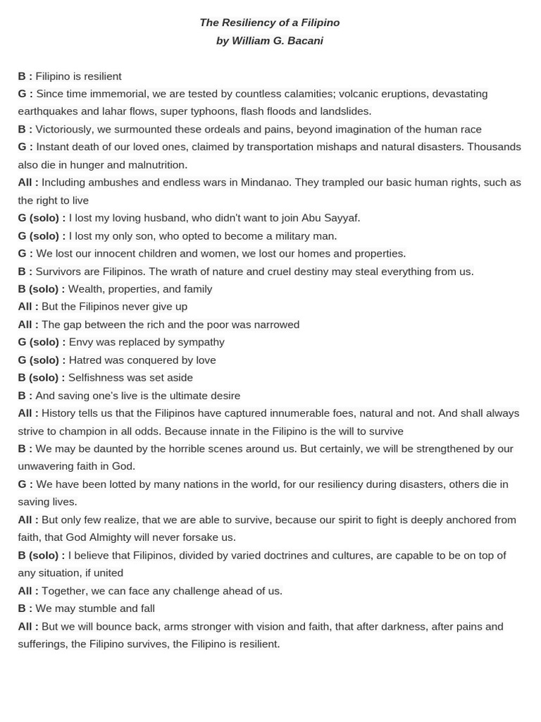 The Resiliency of A Filipino | PDF