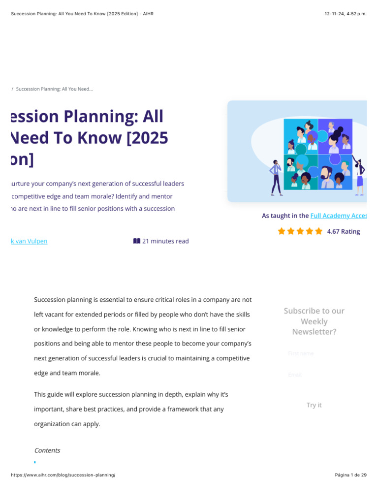 Succession Planning: All You Need To Know (2025 Edition) - AIHR | PDF | Leadership | Mentorship