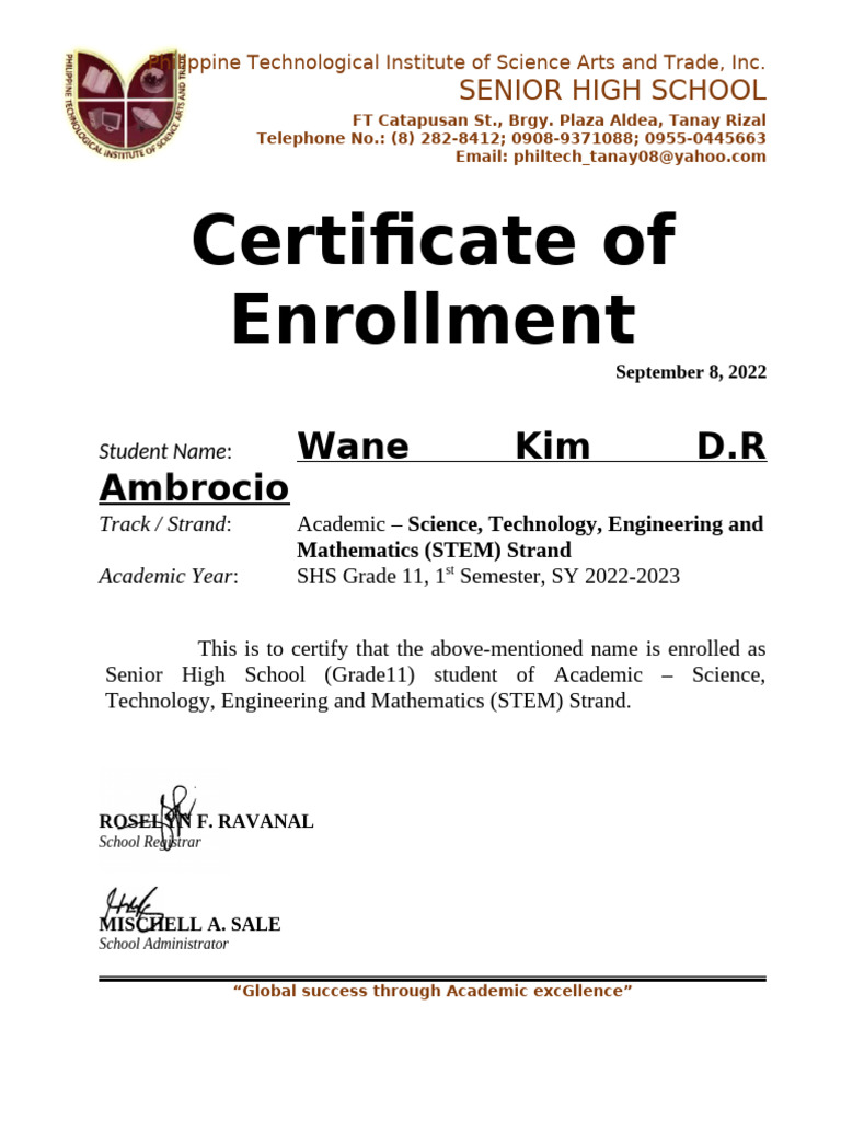 G11 Certificate of Enrollment | PDF