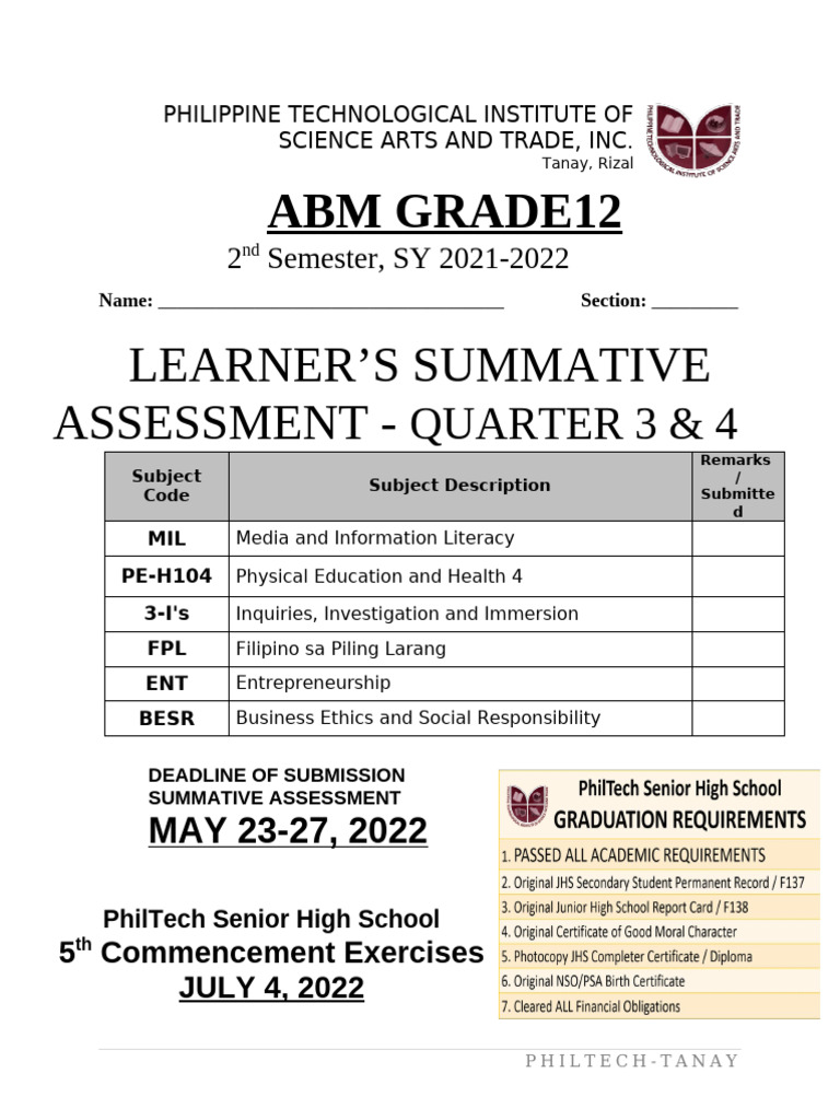 G12 Front Page Summative 2022 | PDF | Cognition | Learning