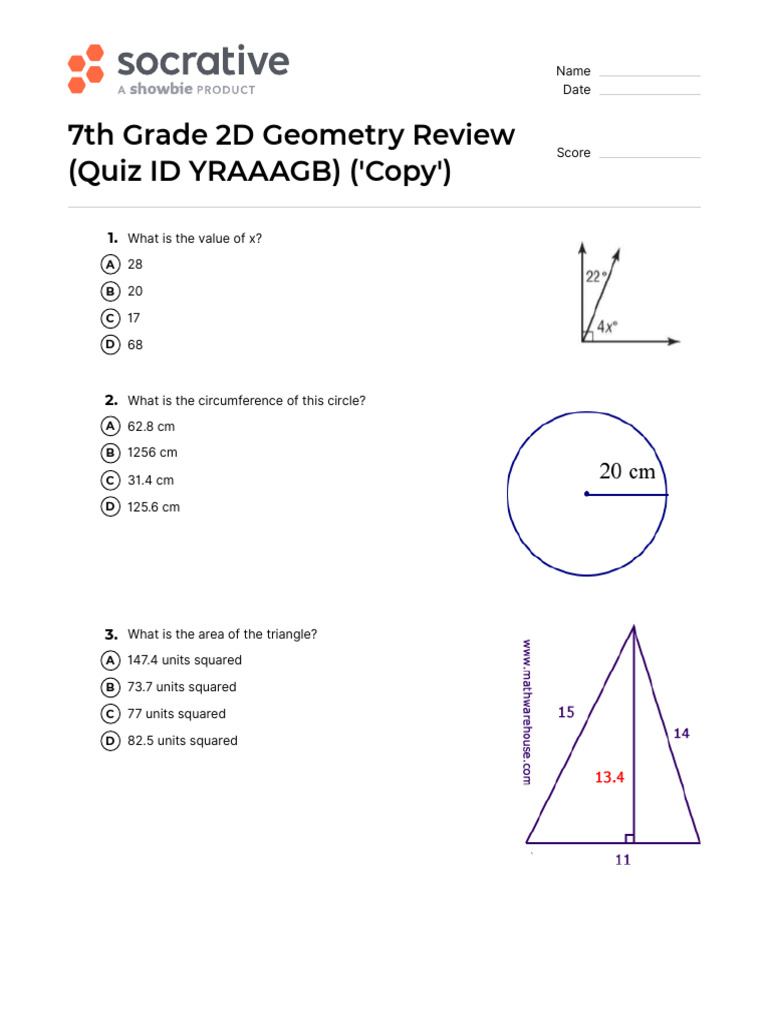 Quiz - 7th Grade 2D Geometry Review (Quiz ID YRAAAGB) (Copy) | PDF