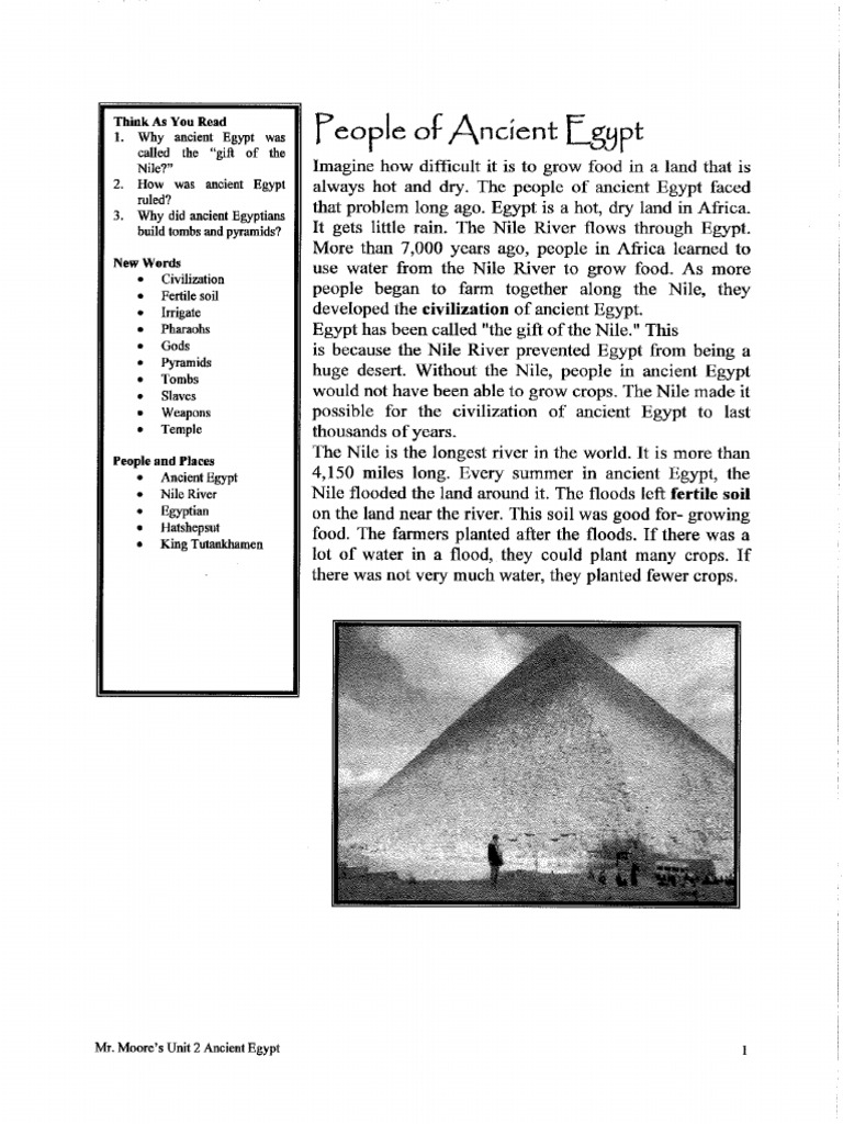 PEOPLE OF ANCIENT EGYPT Reading and Questions | PDF