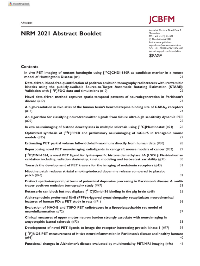 2021 NRM 2021 Abstract Booklet | PDF | Positron Emission Tomography | Alzheimer's Disease