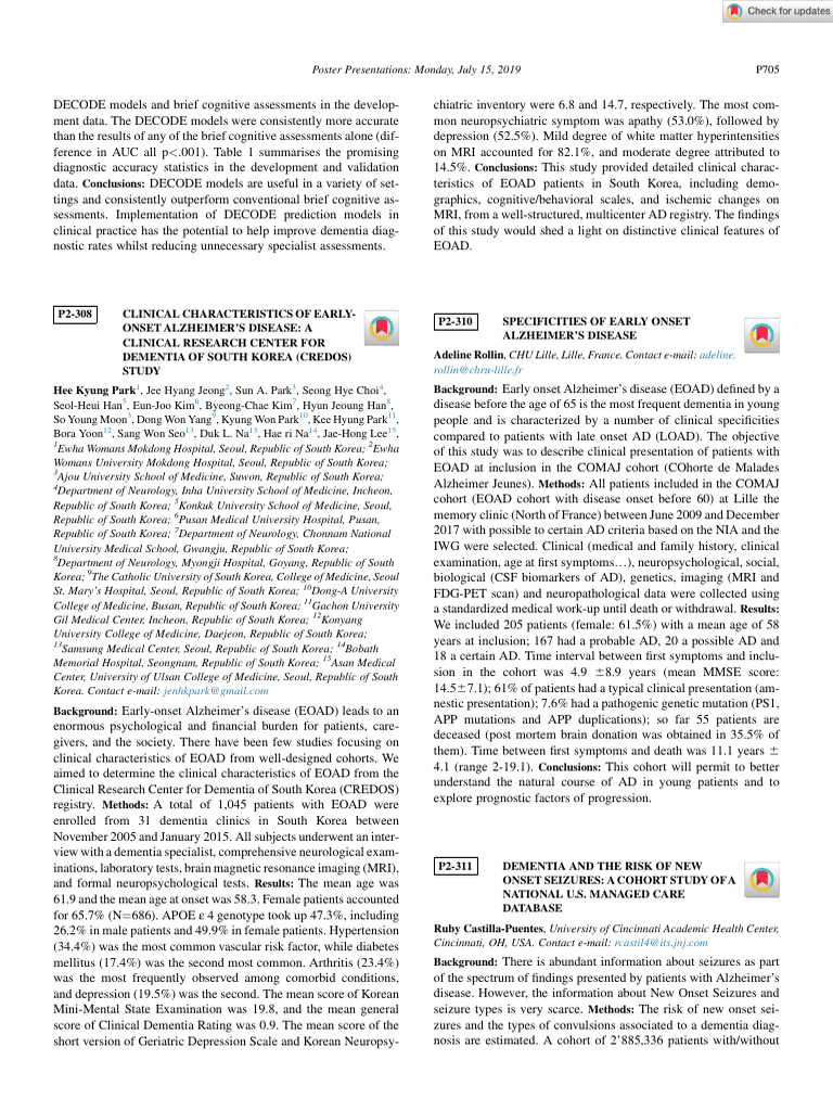 Alzheimer S Dementia - 2019 - Rollin - p2 310 Specificities of Early ...