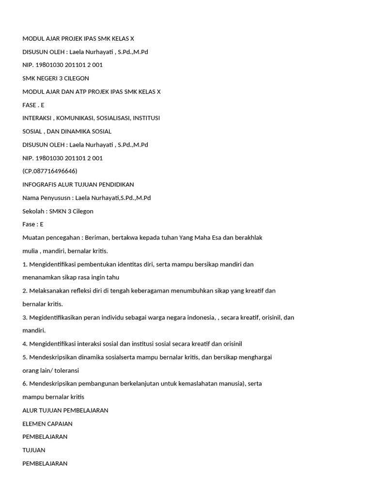 Modul Ajar Projek Ipas SMK Kelas X | PDF