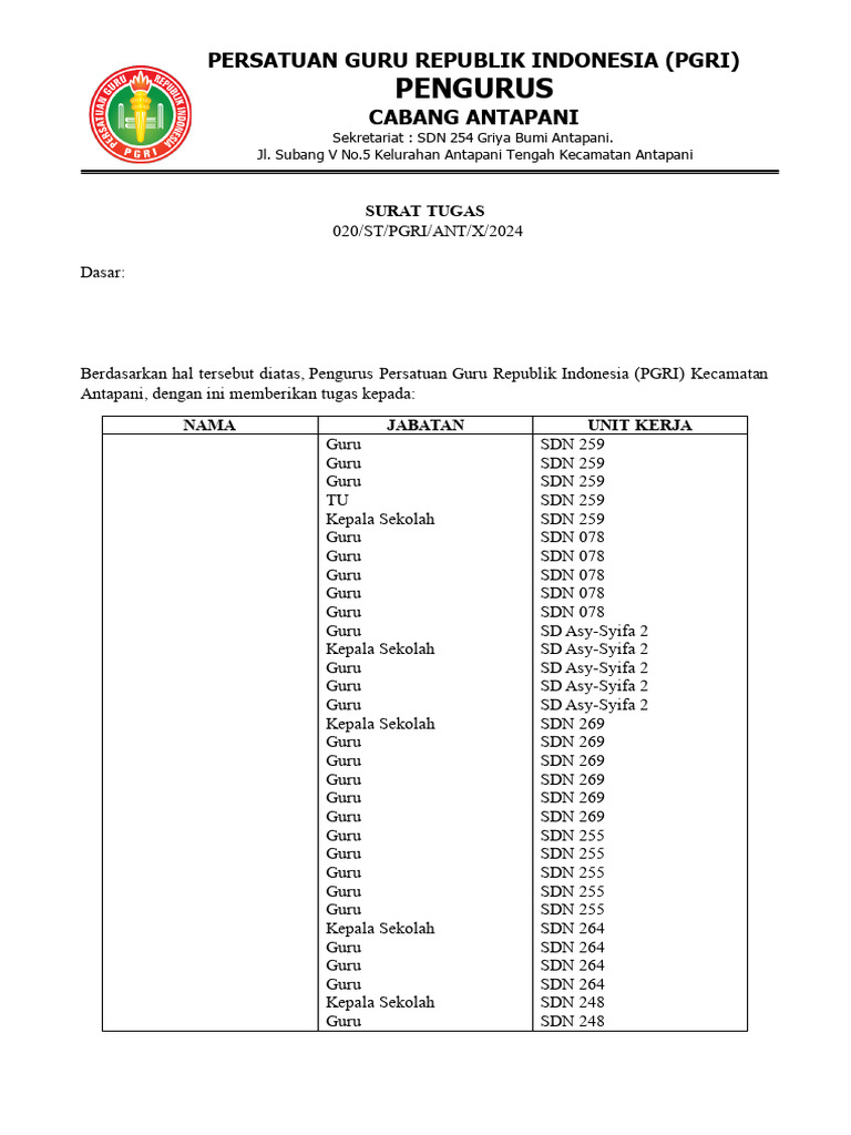 Surat Tugas Kegiatan Ibing Pencak PGRI | PDF