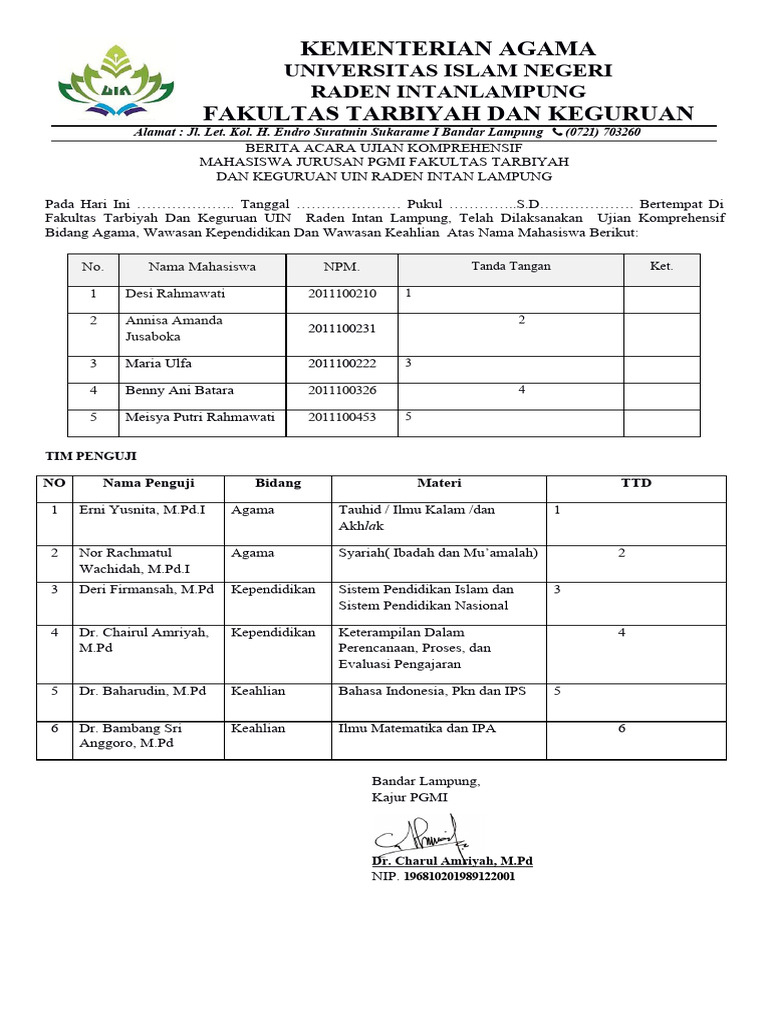 Berita Acara Kompre Kelompok 22 | PDF | Pengembangan Diri