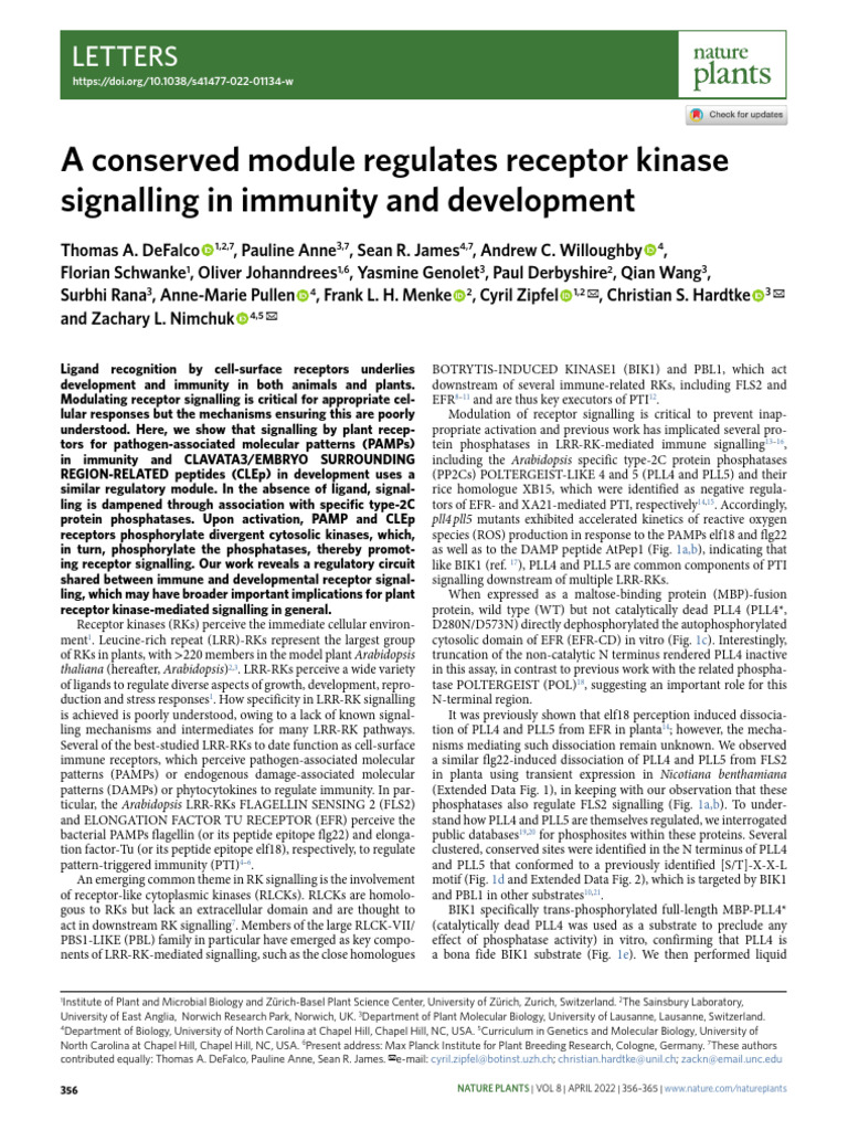 A Conserved Module Regulates Receptor Kinase Signalling In Immunity And