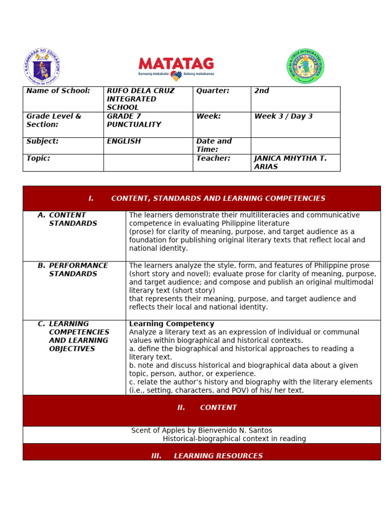 English 7 DLP q2 Wk3 d3 | PDF | Human Communication | Cognition