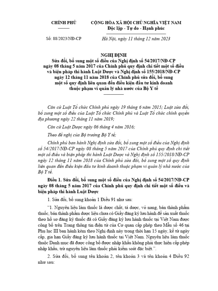 Nghi Dinh 88 - 2023 - ND-CP Sua Doi ND 54 Vs ND 155 | PDF