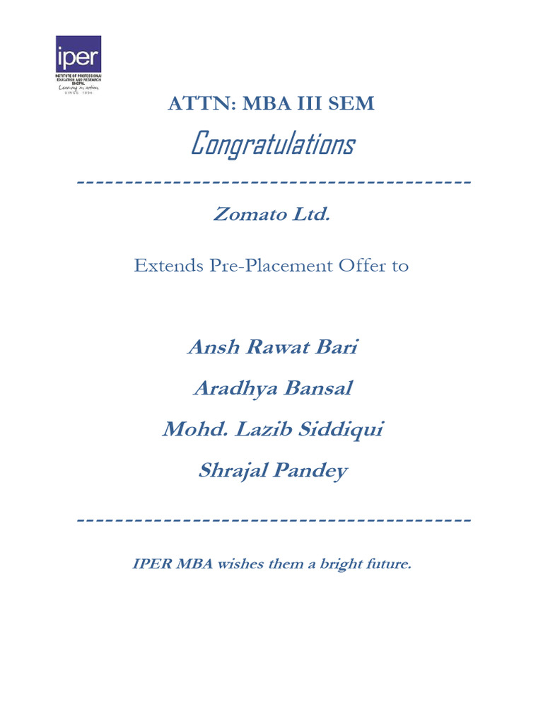 Pre Placement Offer Zomato - Docx 7733fb18 5e78 4bd4 9a3f 02b46a215dbc | PDF