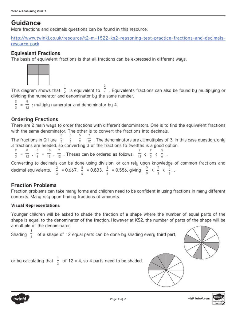 Year 6 Fractions and Decimals Quiz | PDF | Division (Mathematics) | Algebra