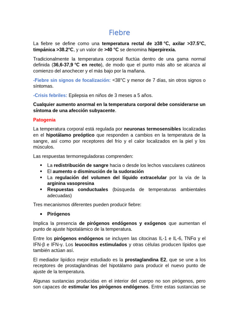Fiebre: Definición, Causas y Tratamiento | PDF | Fiebre | Medicina