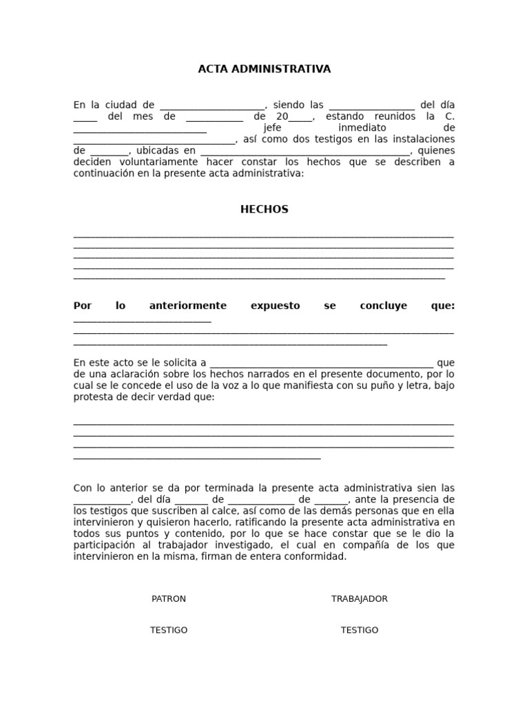 Formato Acta Administrativa Laboral | PDF | Finanzas y dinero