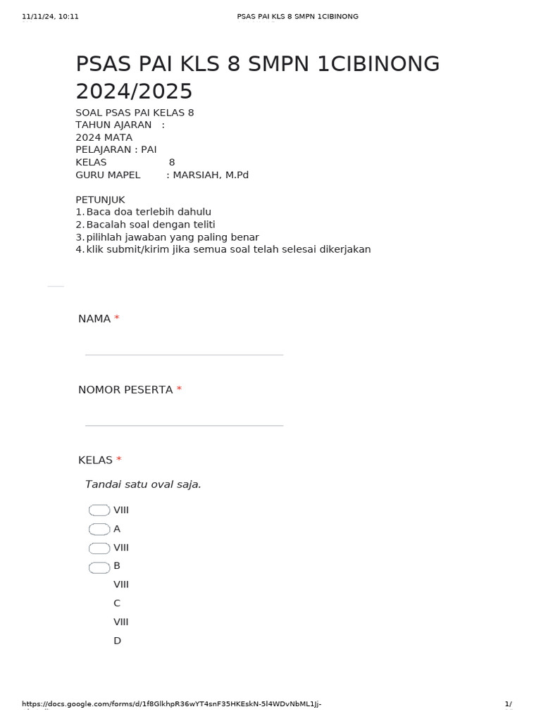 Psas Pai Kelas 8 | PDF