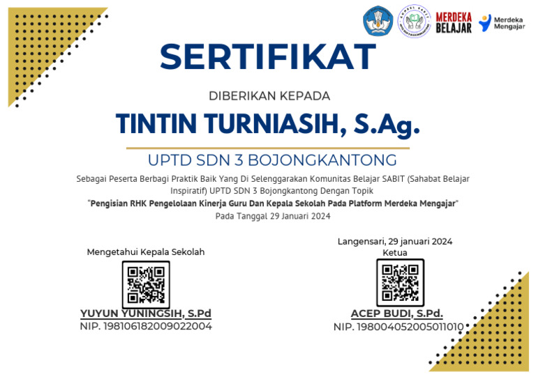 Sertifikat Kombel Tintin | PDF